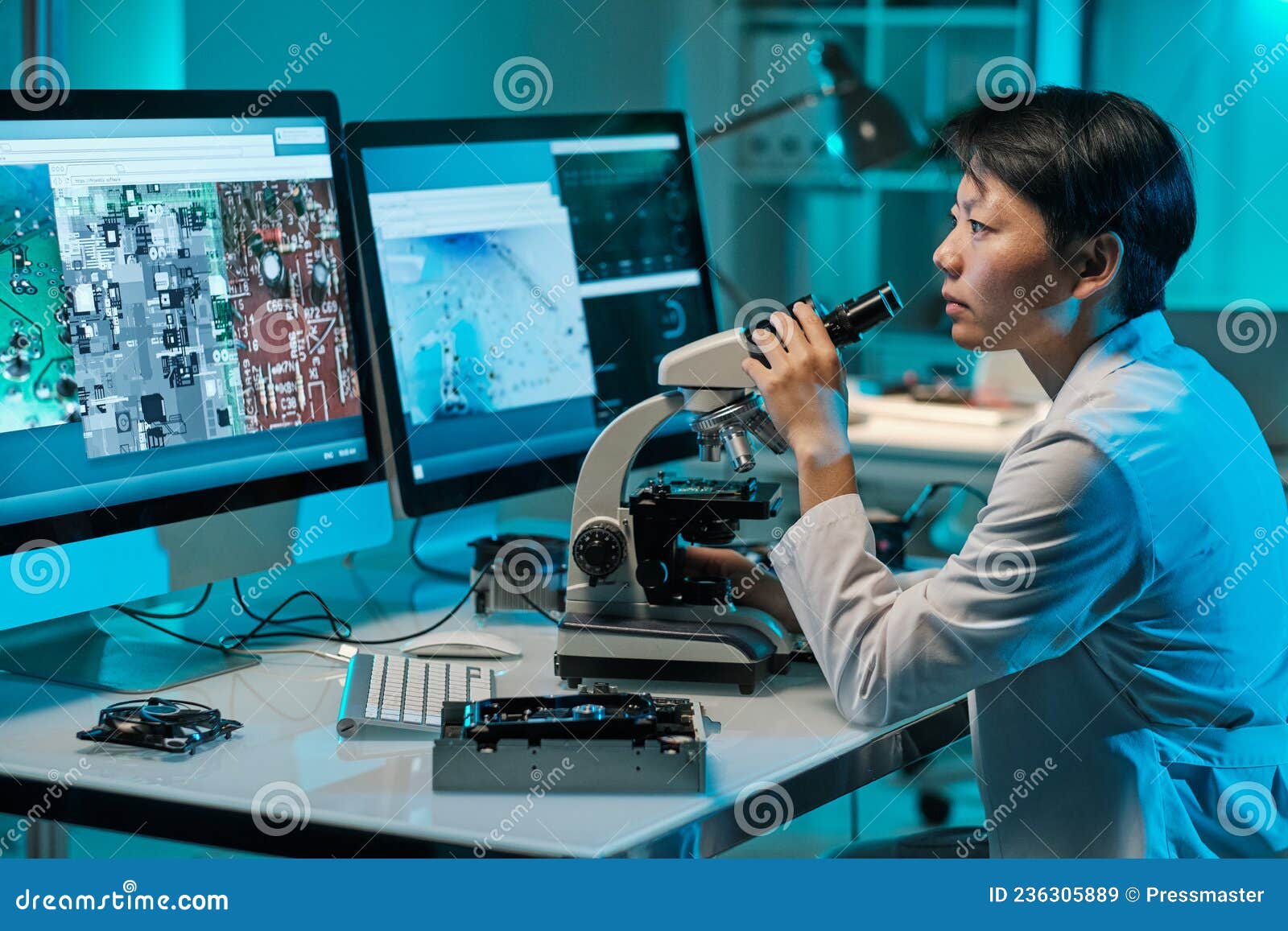 Young Serious Female Scientist Looking at Computer Screen Stock Image ...