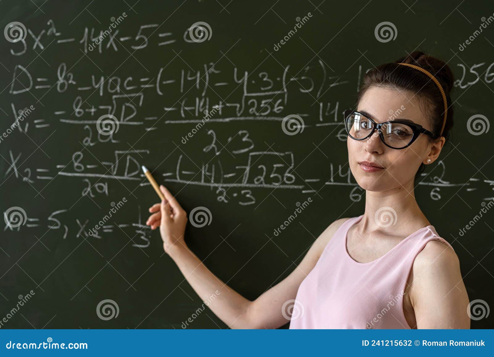 Serious Female Teacher Explain Math Formulas in University beside ...