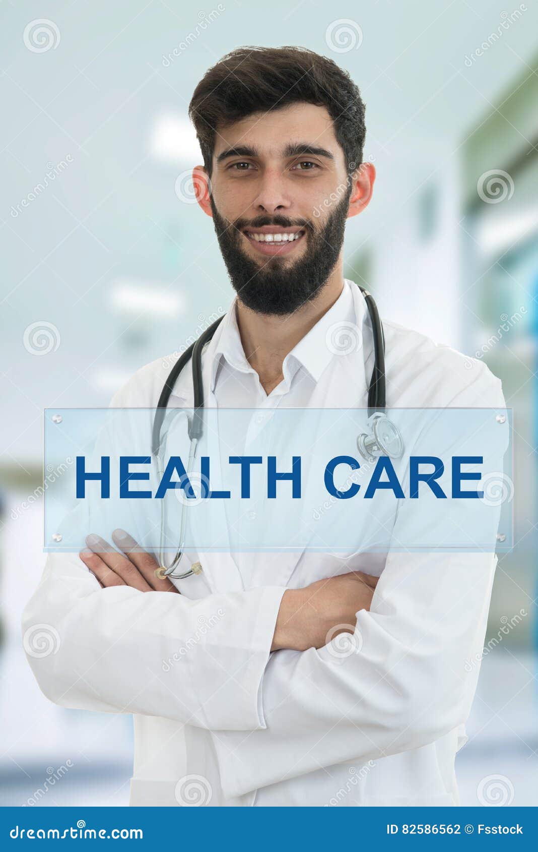 Young Serious Handsome Bearded Doctor with White Coat and Stethoscope ...