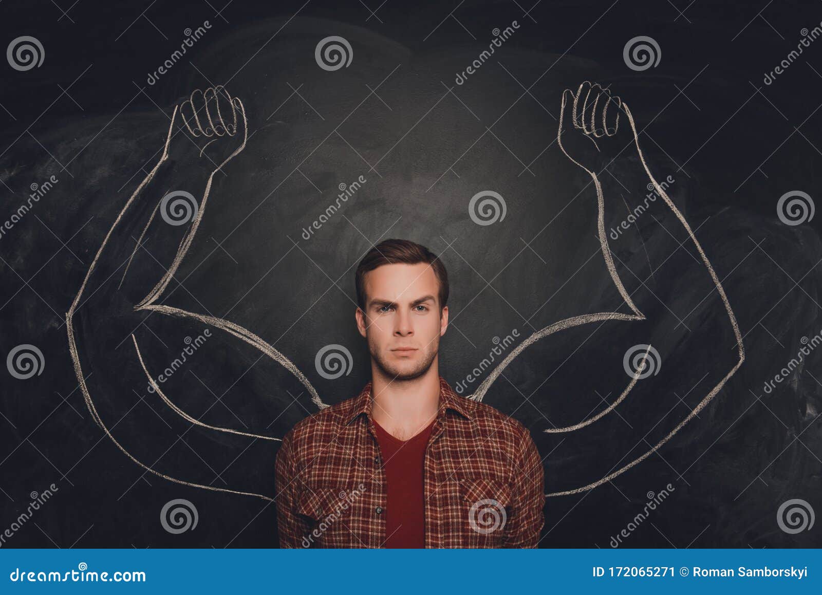 Young Serious Man with Drawn Strong and Muscled Arms Stock Image ...