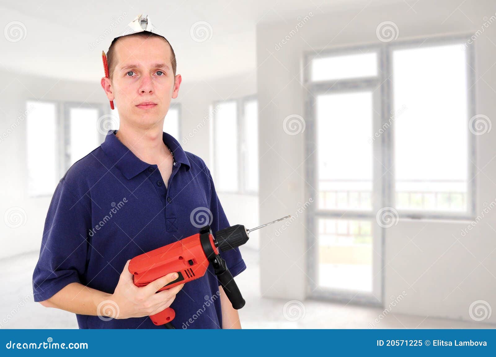 Young Serious Worker with Drill Stock Image - Image of people, face ...