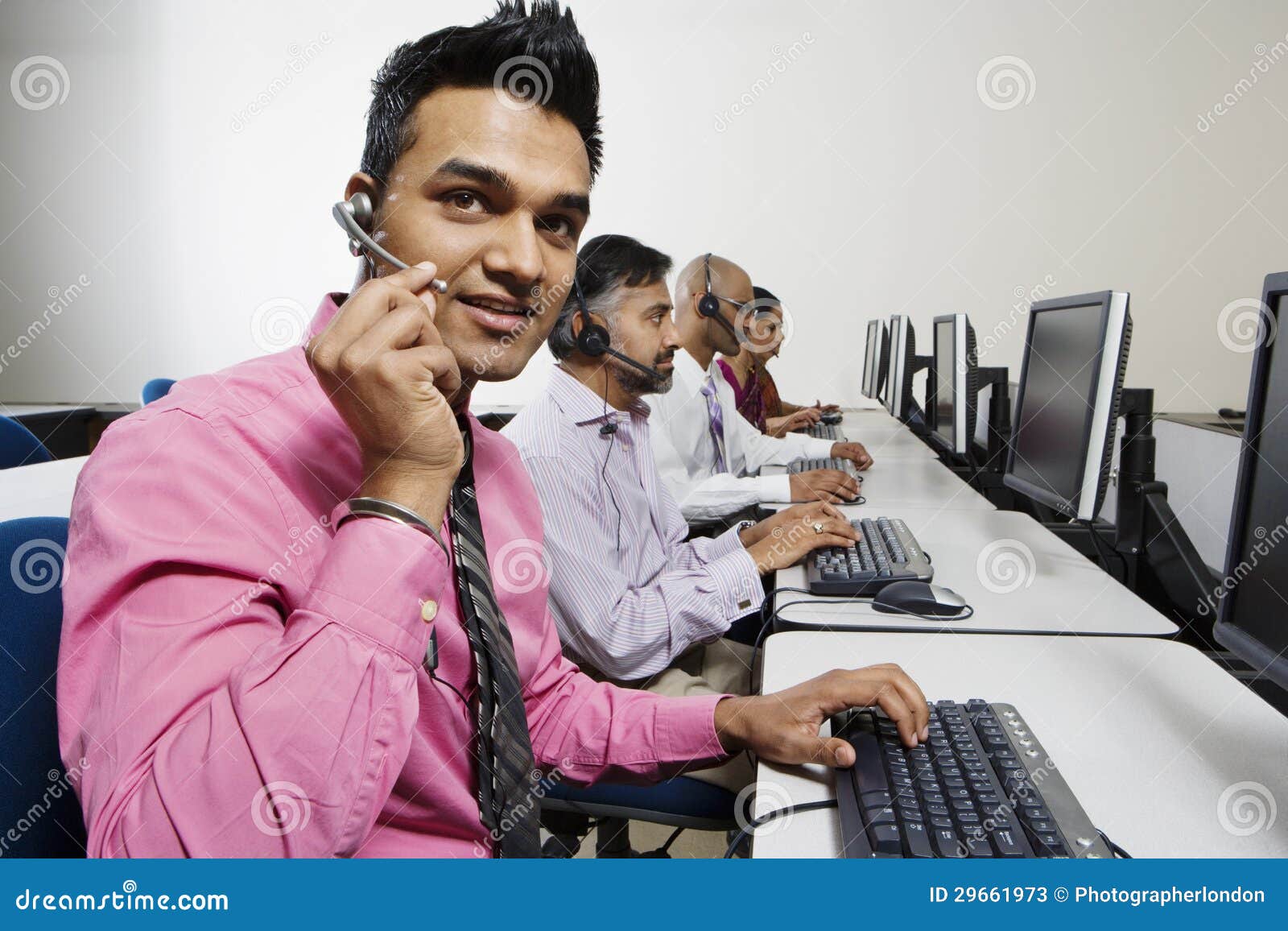 Young Service Operator Communicating on Headset Stock Image - Image of ...