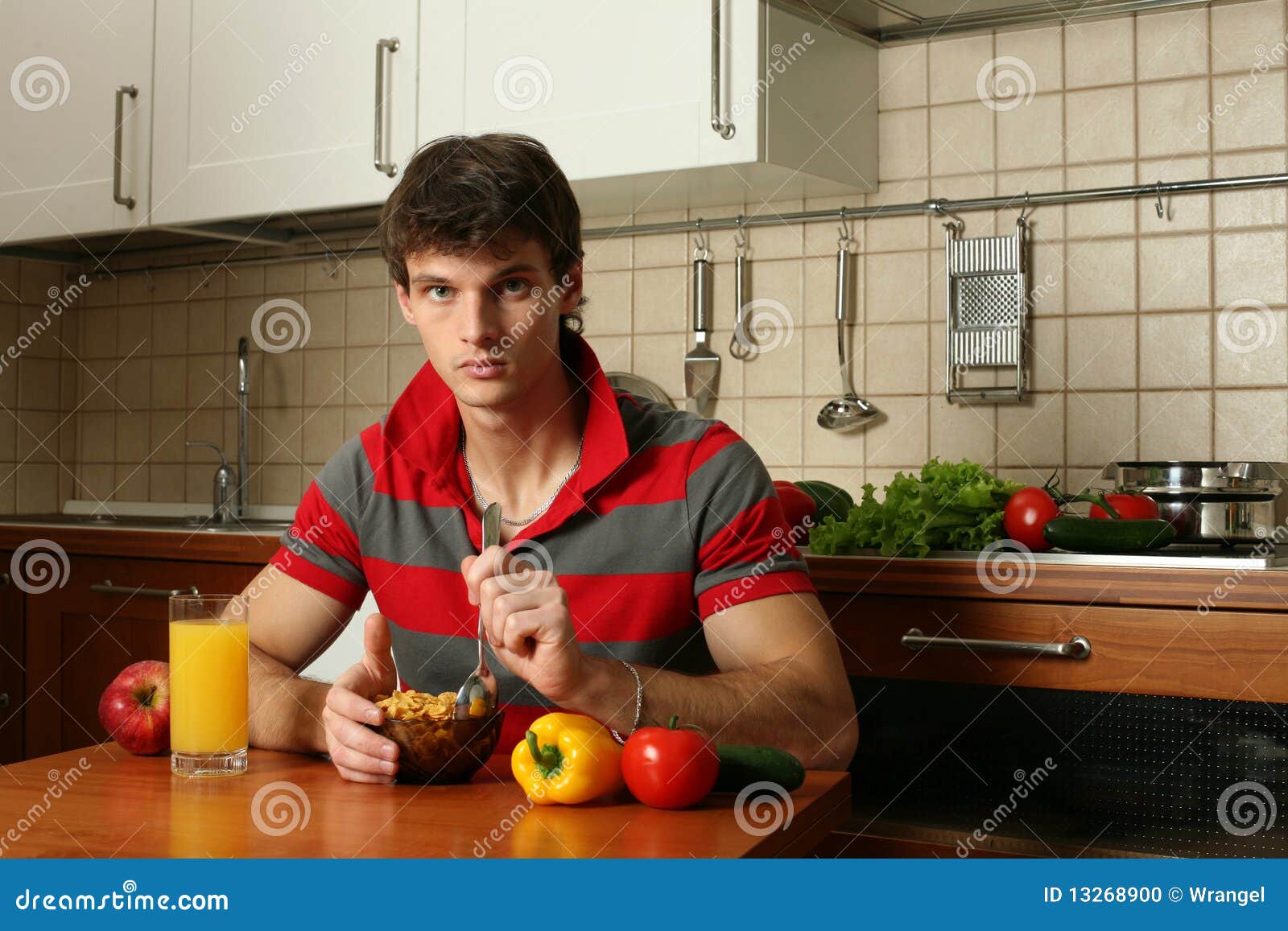 Young Man Eating His Breakfast Stock Photo - Image of breakfast, person ...