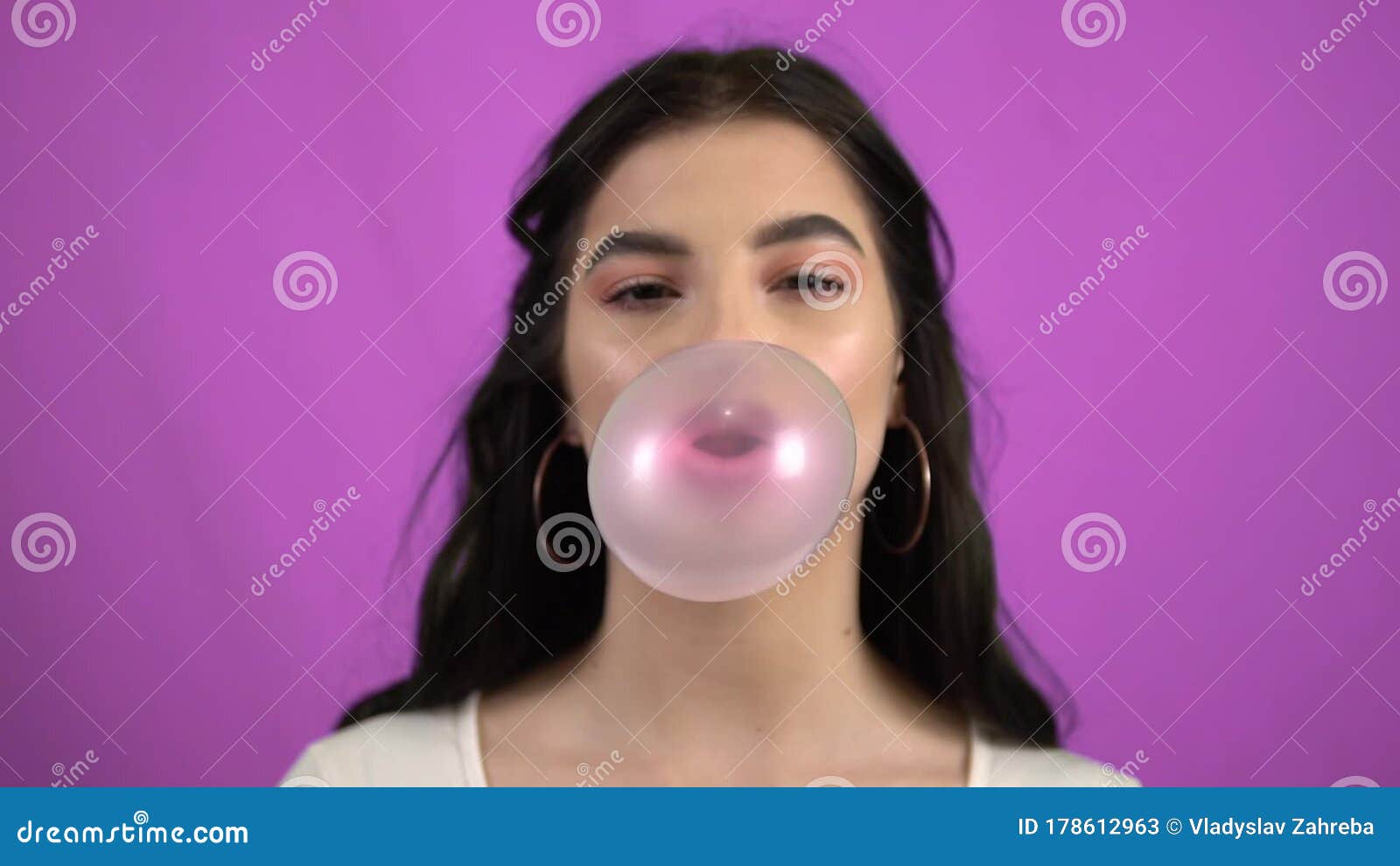 Young Woman Blowing Bubble Gum And Chewing Gum Stock Video Video Of