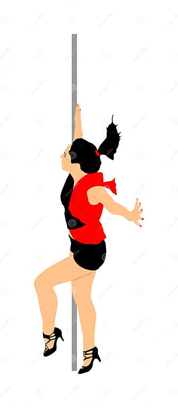 Young Woman Pole Dancing Striptease With Pylon In Night Club