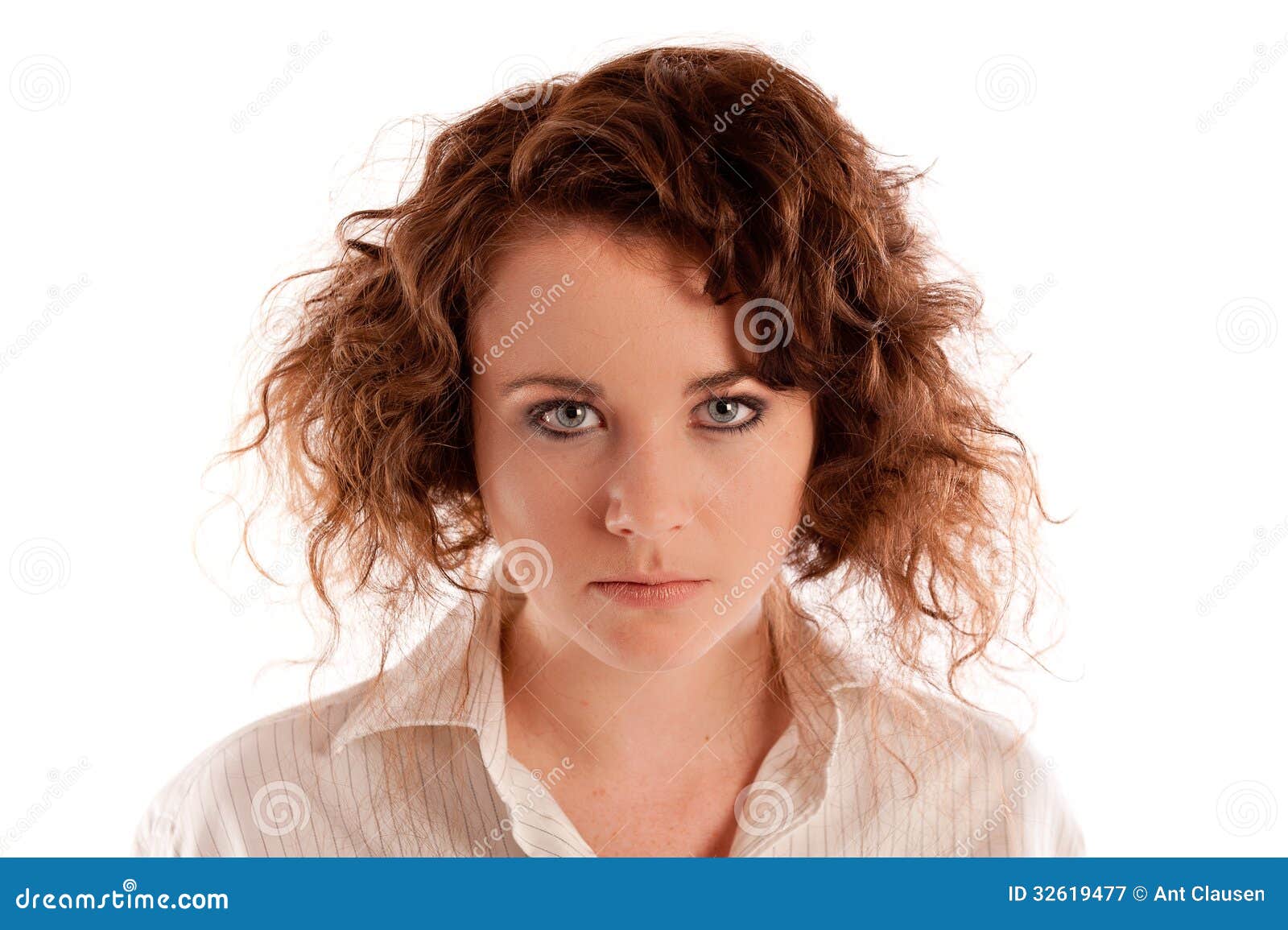 Young Short Haired Woman Looking Seriously Toward the Camera Stock ...