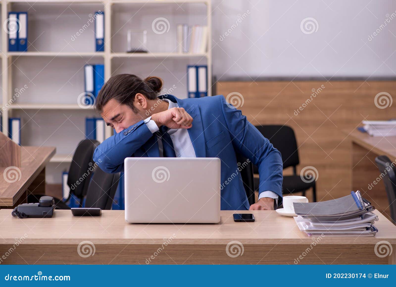 Young Sick Businessman Employee Suffering at Workplace Stock Photo ...