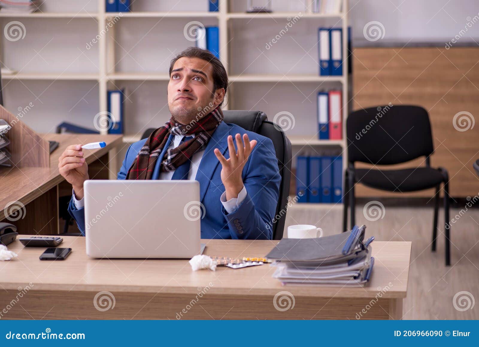 Young Sick Businessman Employee Suffering at Workplace Stock Photo ...