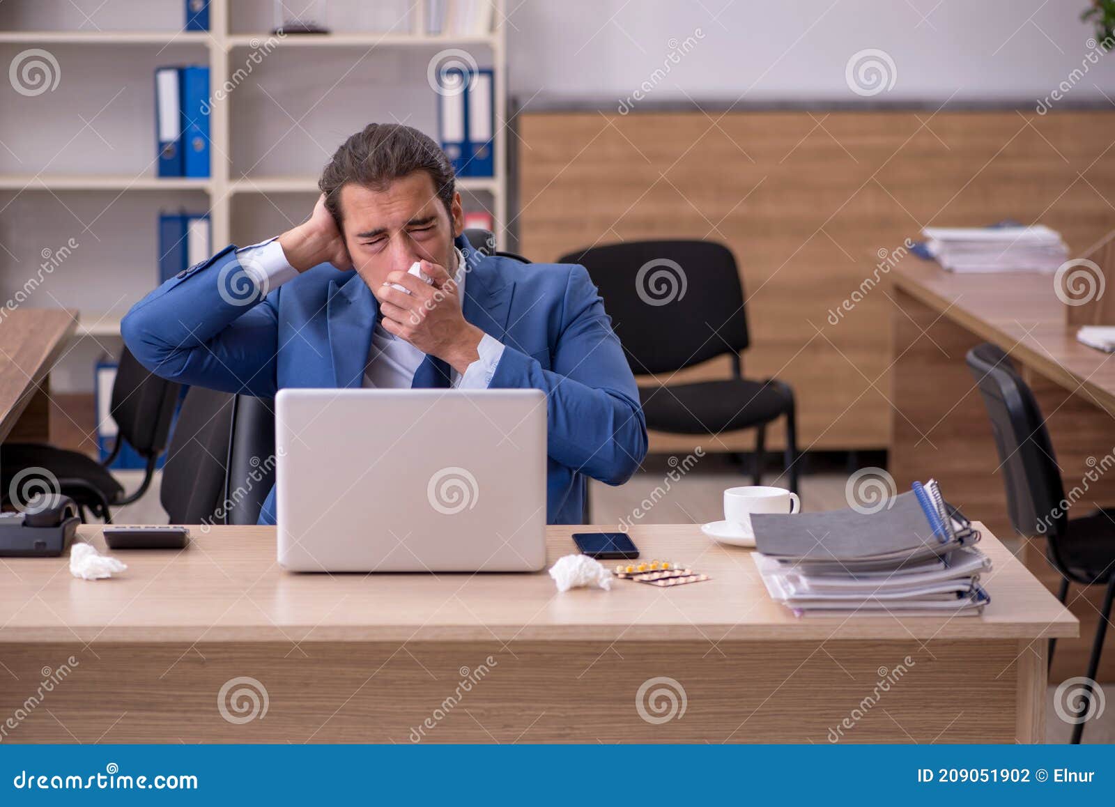 Young Sick Businessman Employee Suffering at Workplace Stock Photo ...