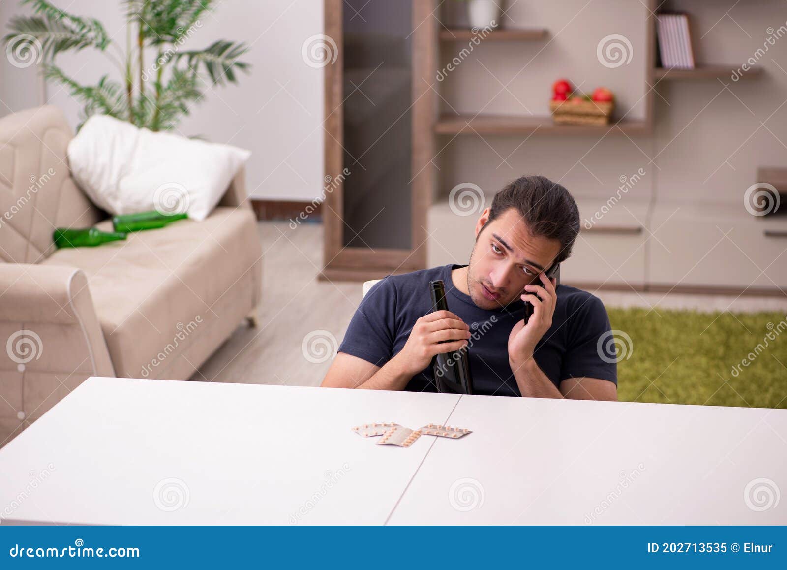 Young Sick Male Alcoholic Suffering at Home Stock Image - Image of ...