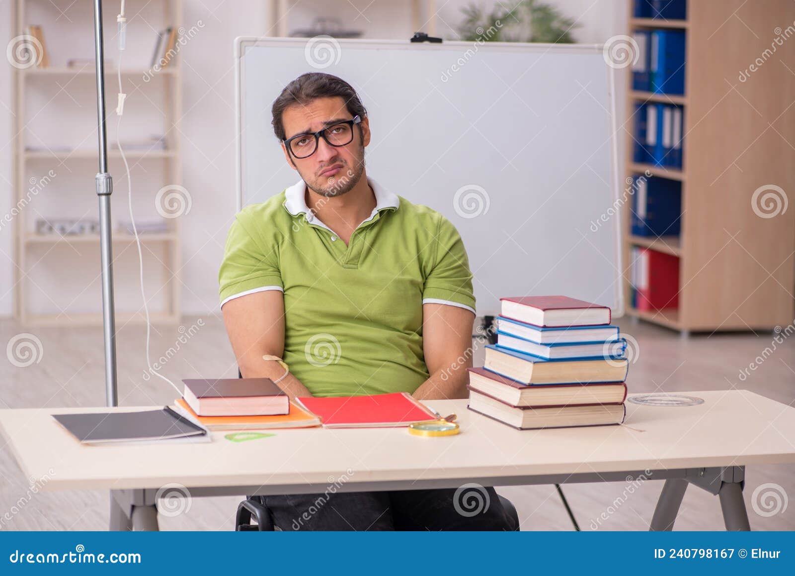 Young Sick Male Teacher Student in Blood Transfusion Concept Stock ...