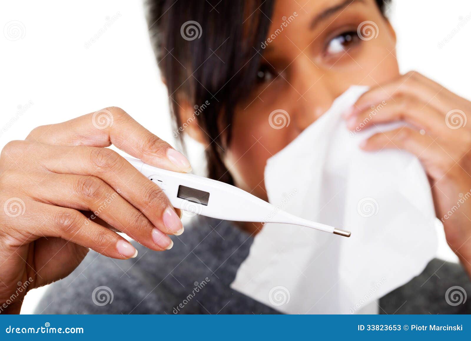 Young Sick Woman Checking Her Temperature Stock Image - Image of home ...
