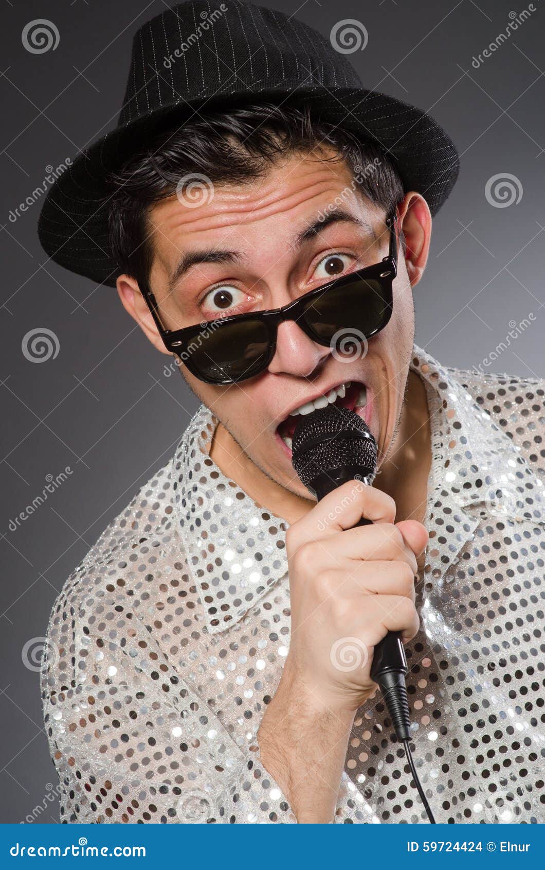 Young Singer with Microphone Isolated on White Stock Photo - Image of ...
