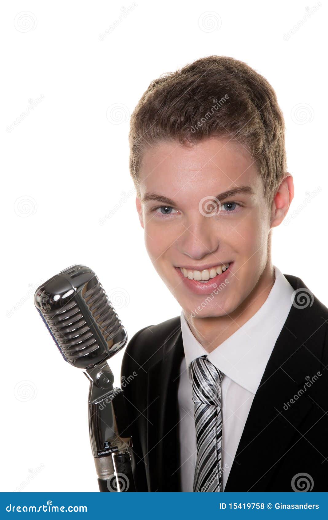 Young Singer with Retro Mic Sing Karaoke Stock Photo - Image of artists ...
