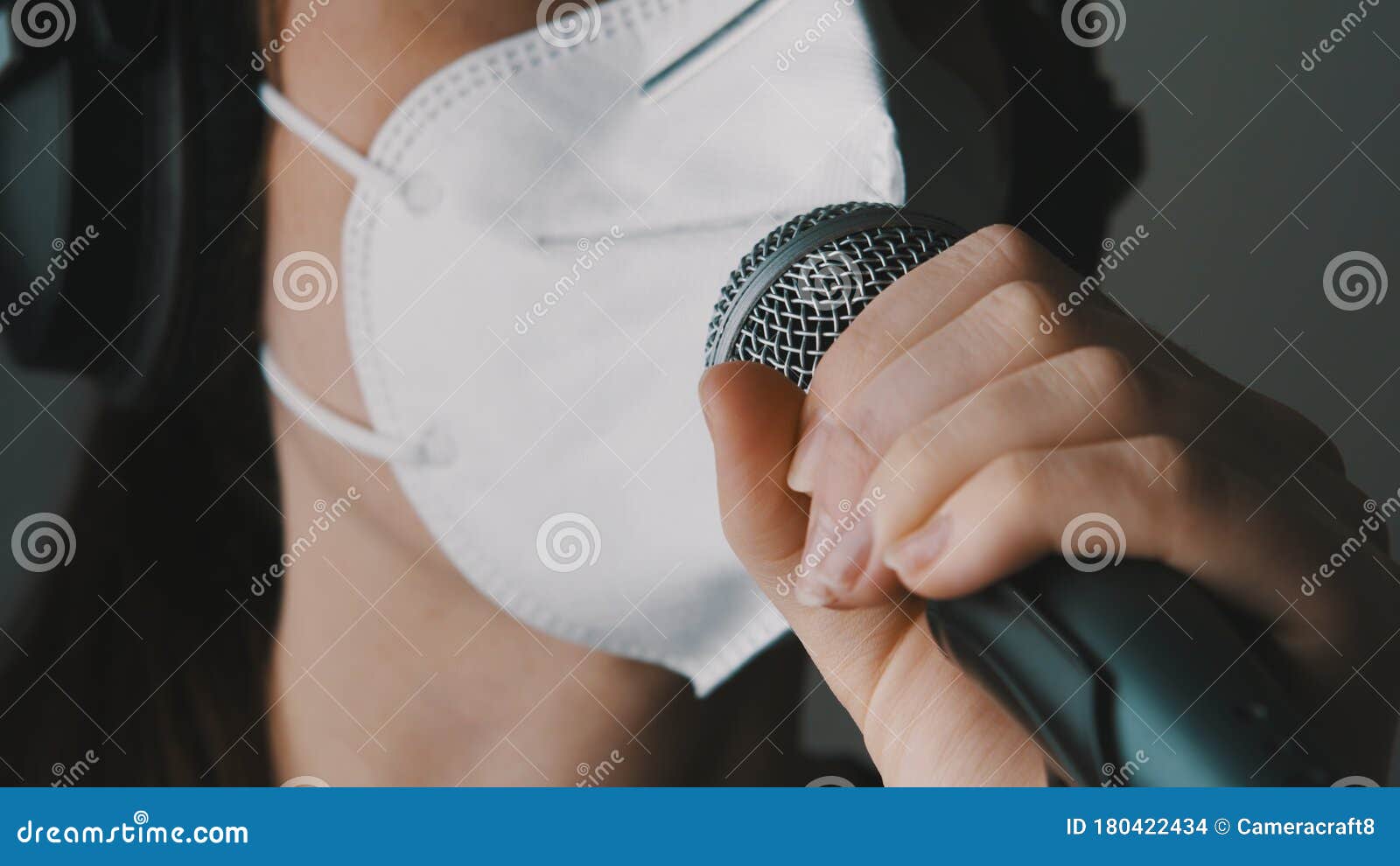 Young Singer Singing in the Microphone Fith Face Mask in Home Studio ...