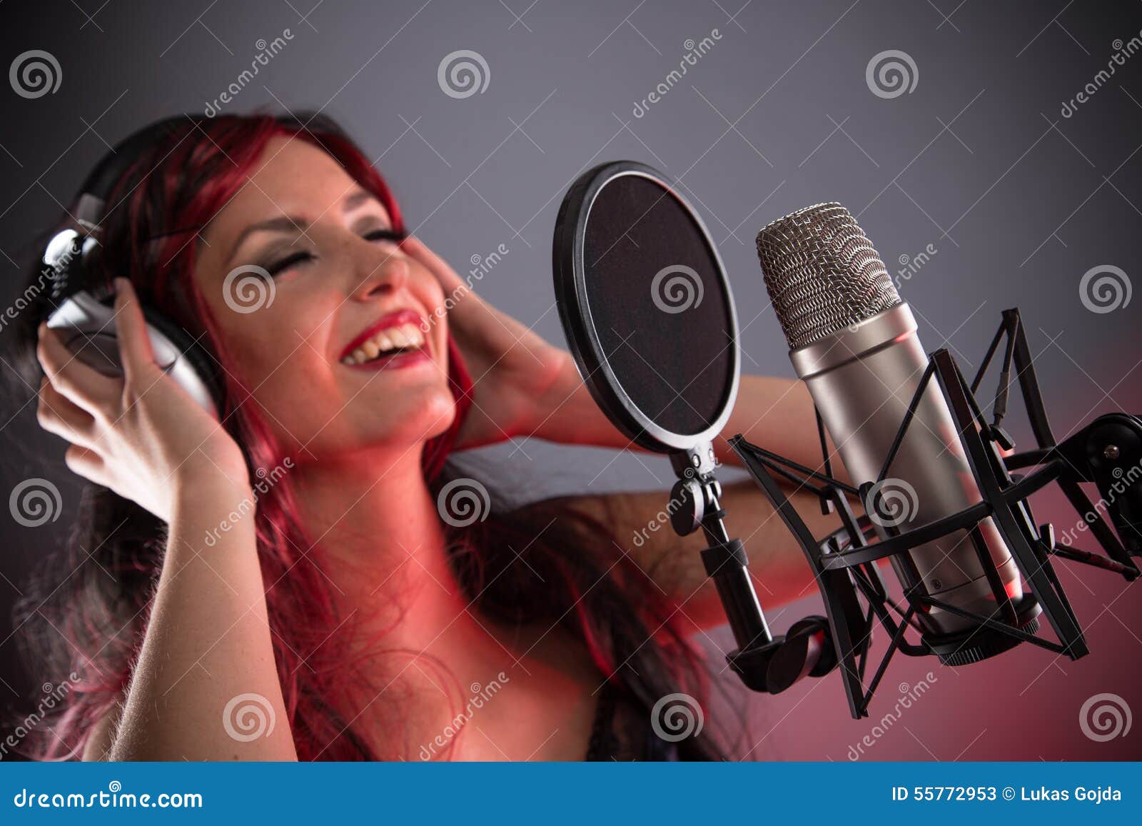 Young Singer with Studio Microphone Stock Image - Image of club ...