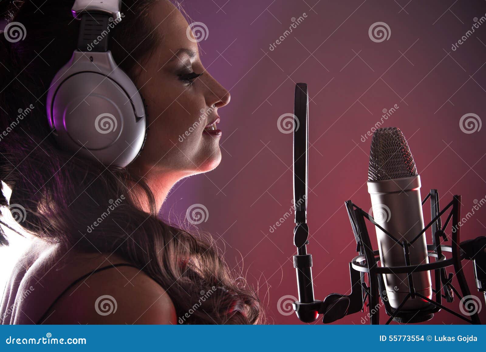 Young Singer with Studio Microphone Stock Photo - Image of modern ...