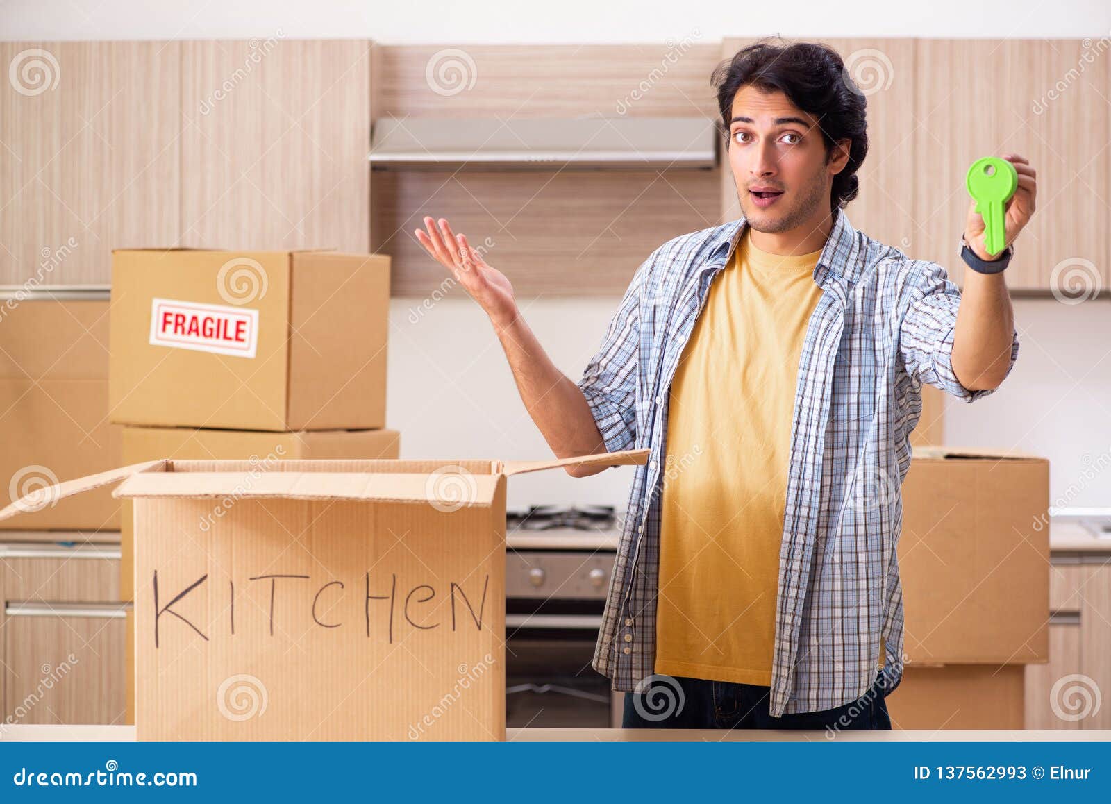 The Young Single Man Moving To New Flat Stock Image - Image of ...