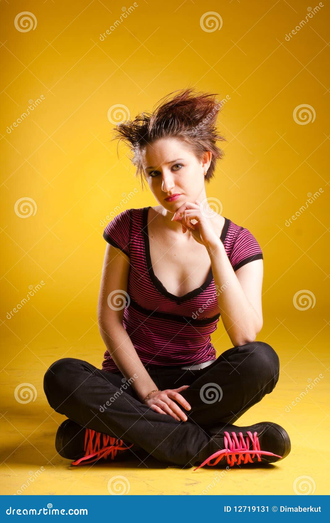 Young sitting girl stock image. Image of school, photosession - 12719131