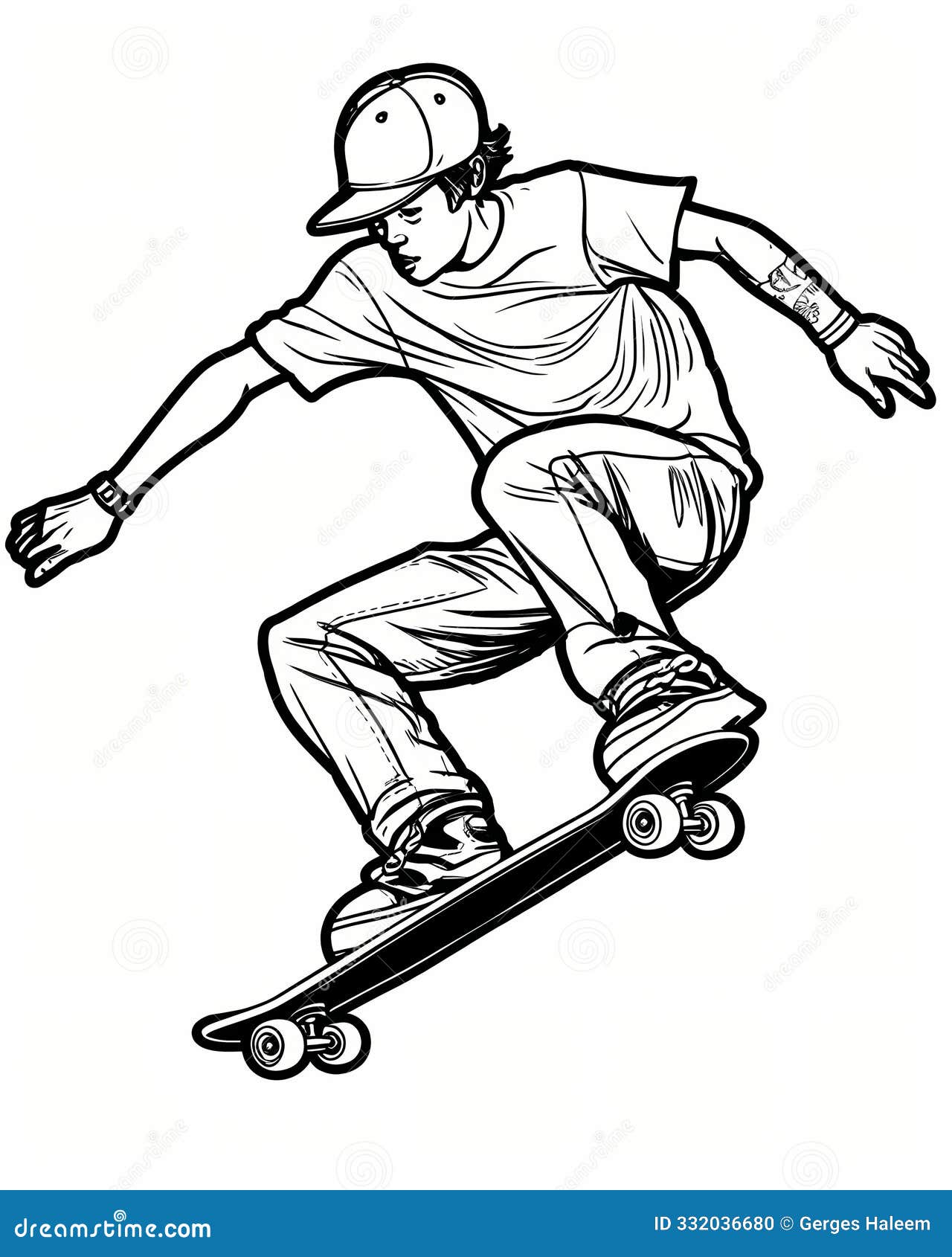 Young Skater Performing a Trick on a Skateboard in a Dynamic Pose Stock ...