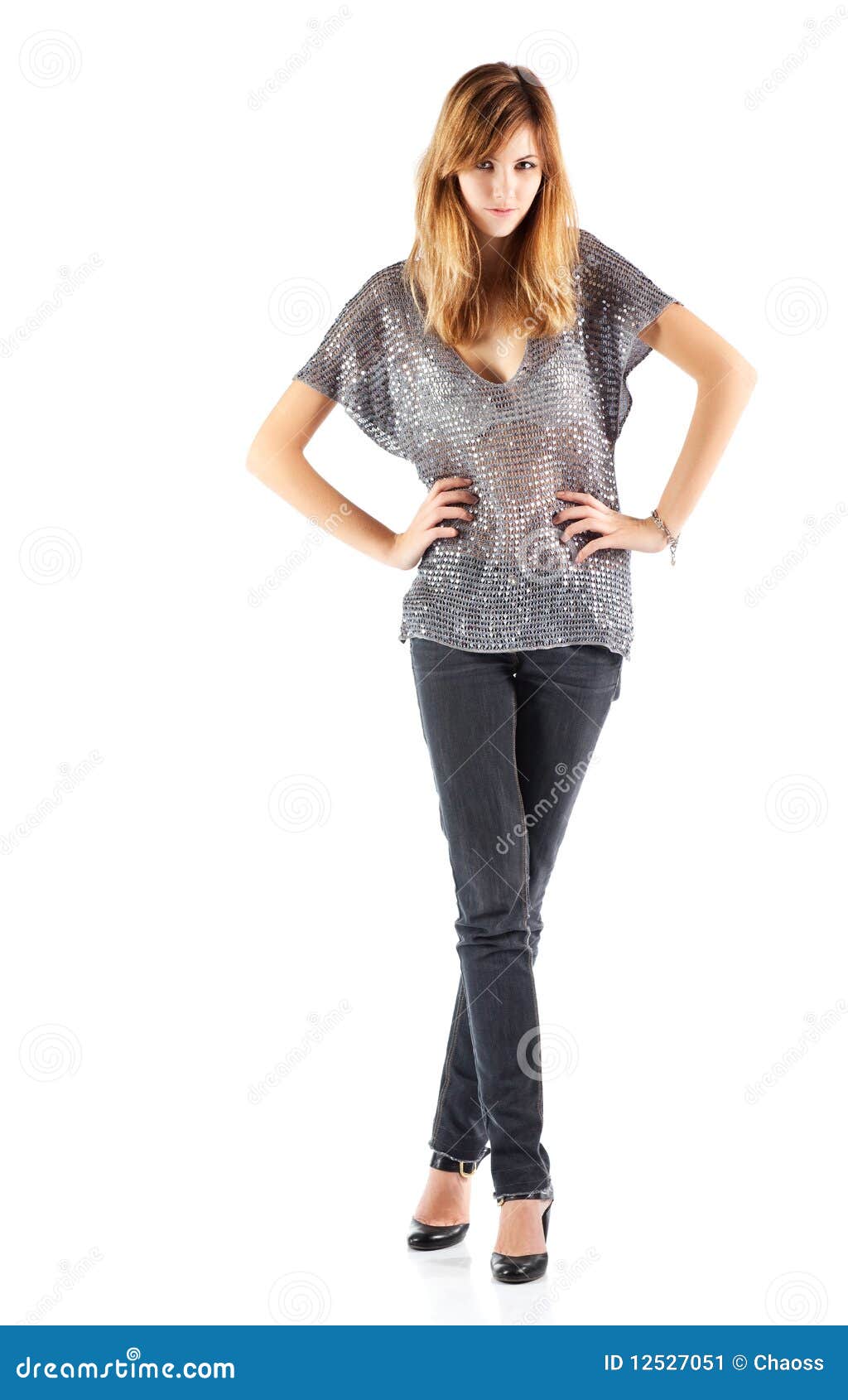 Young slim woman stock image. Image of pose, human, jeans - 12527051