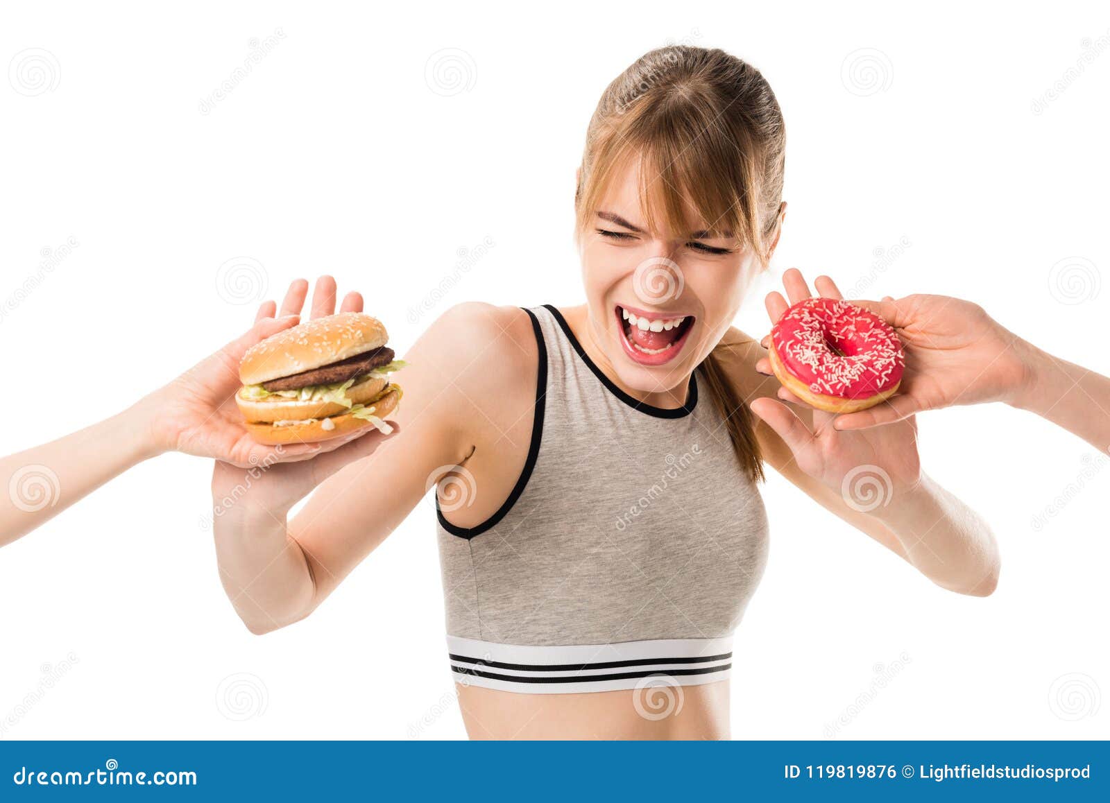 Young Slim Woman Refusing of Junk Food Stock Photo - Image of food ...