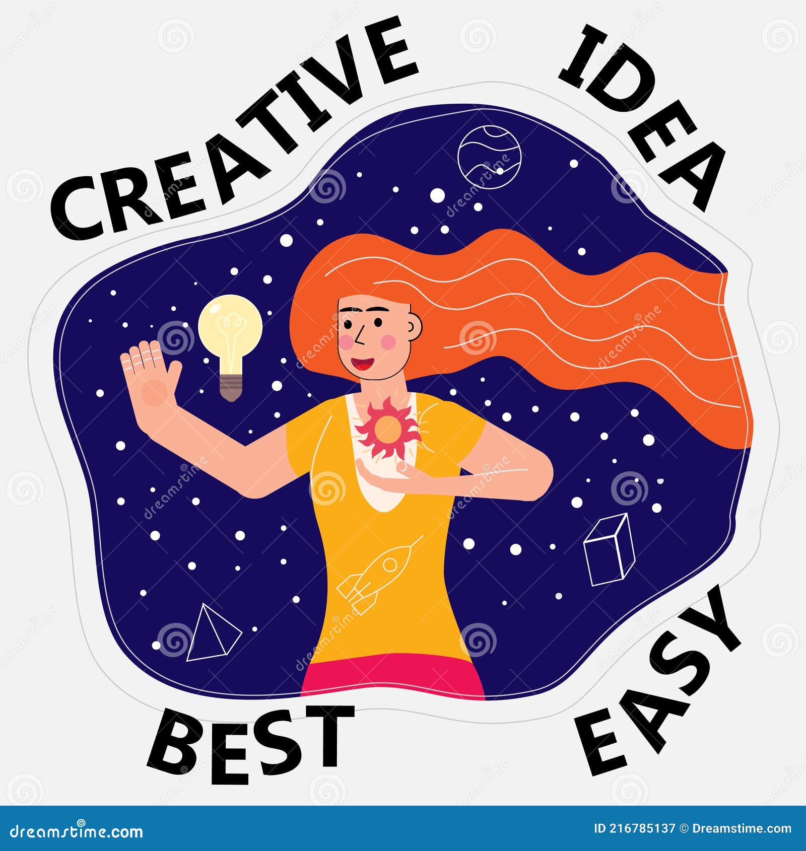 Young Smart Girl Solving Problem, Thinking with Idea Bulb Lamp ...