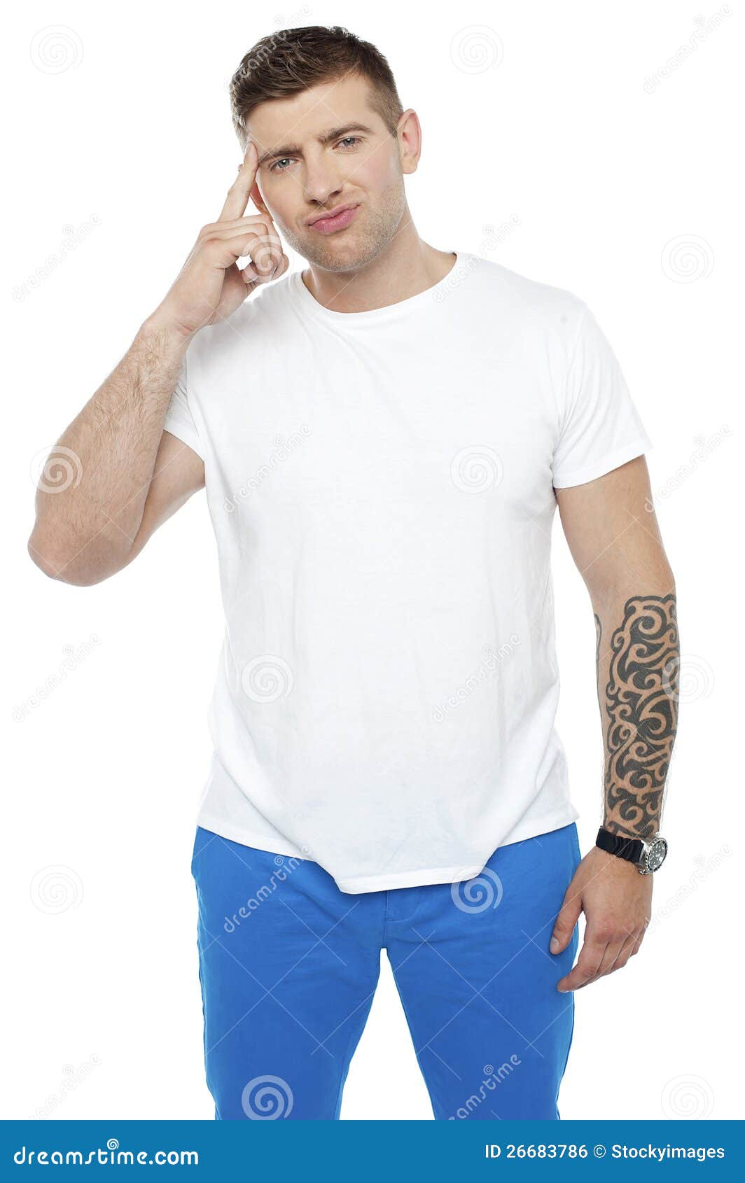 Young Smart Guy Thinking Hard Stock Photo - Image of muscular, model ...