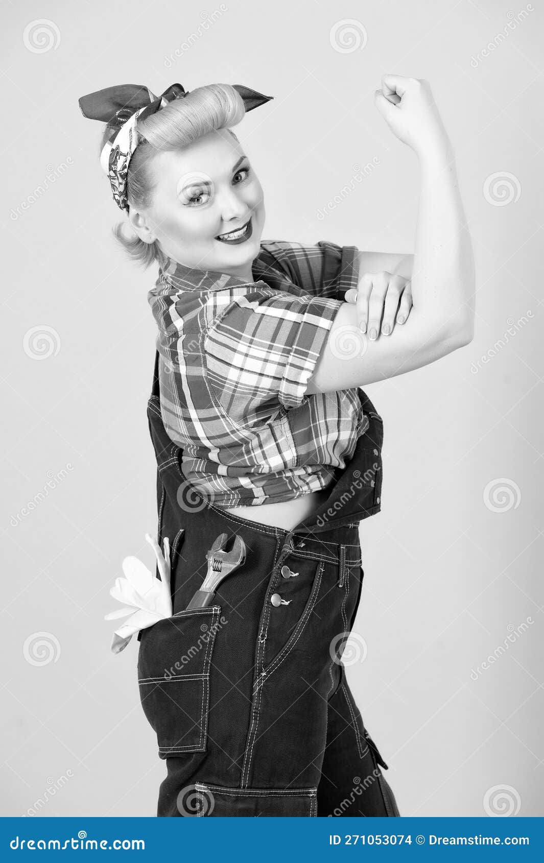 Young Smiled Woman Constructor Dressed in Denim Stock Photo - Image of ...