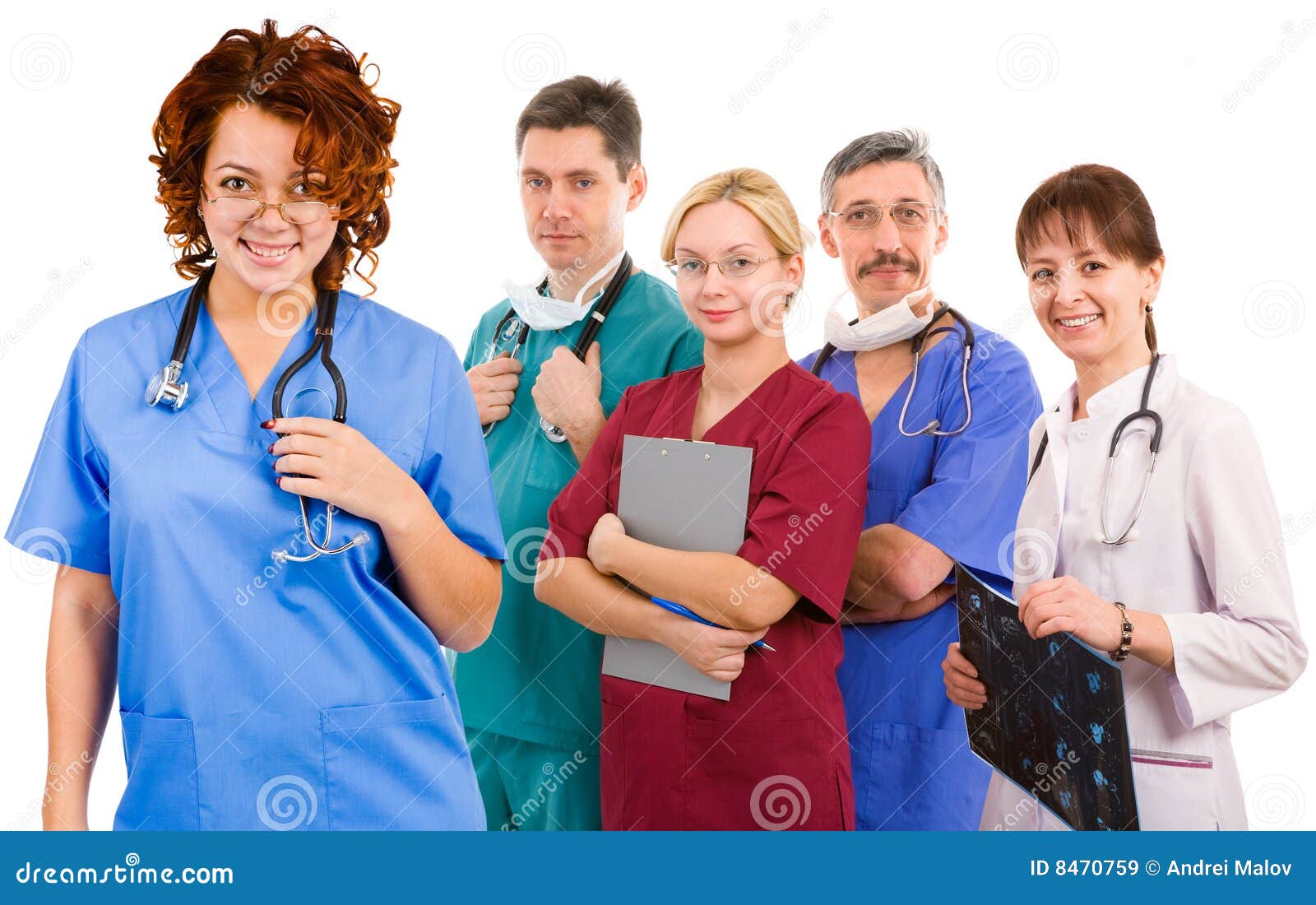 Young Smiley Female Doctor and Her Team Stock Image - Image of group ...