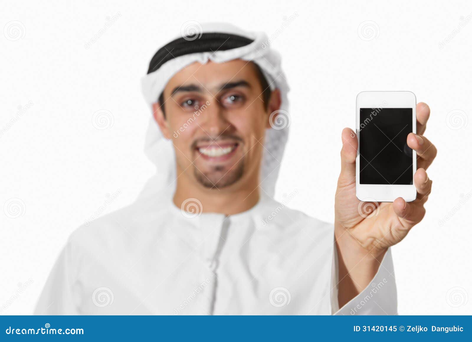 Young Smiling Arab with Smart Phone Stock Image - Image of dress ...