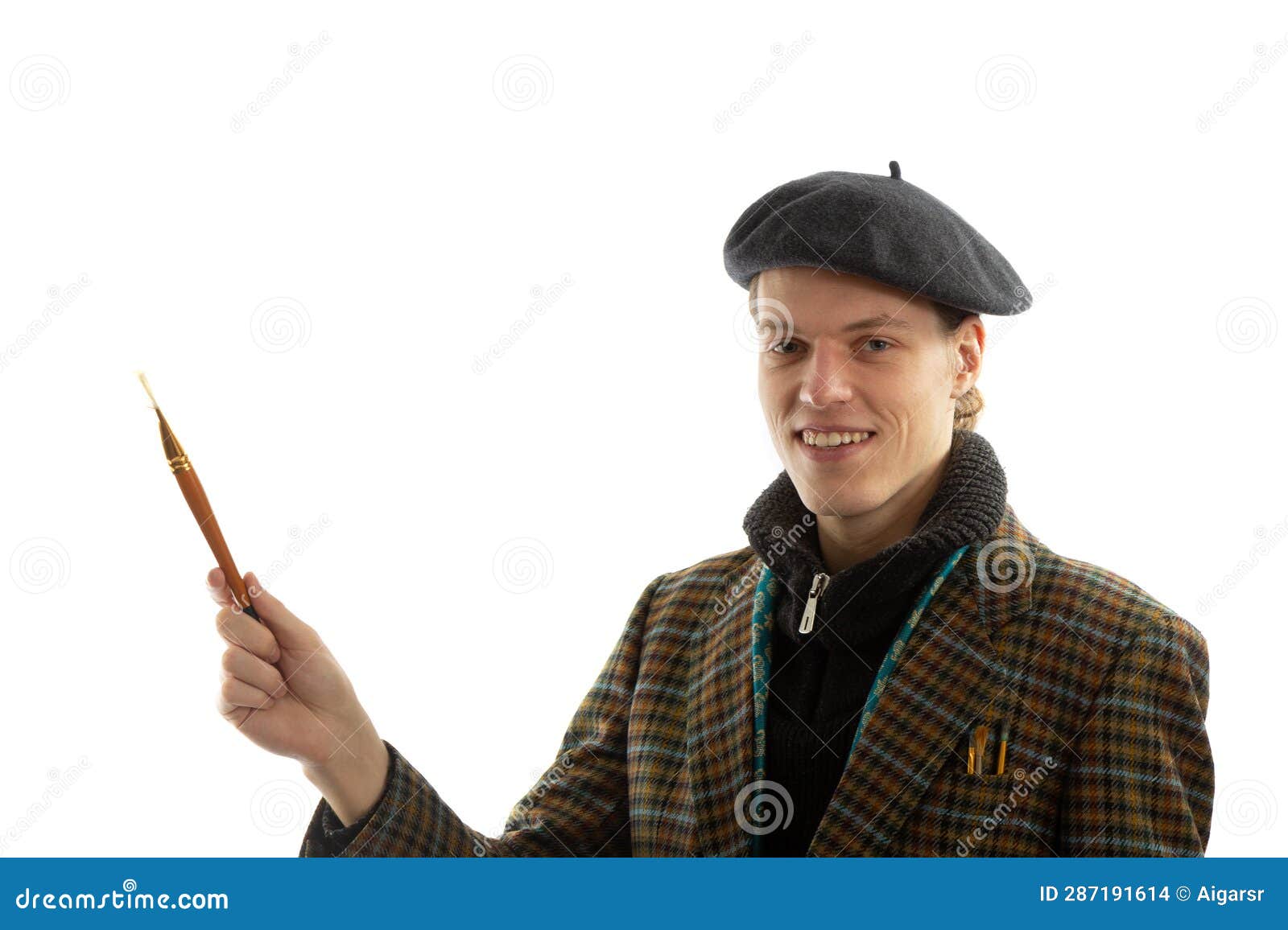 Young Smiling Artist with a Beret on His Head Stock Photo - Image of ...