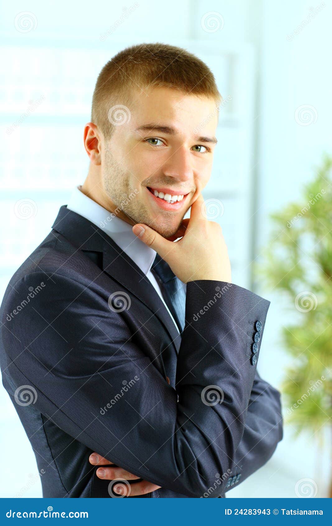Young Smiling Business Man Standing Stock Image - Image of businessman ...