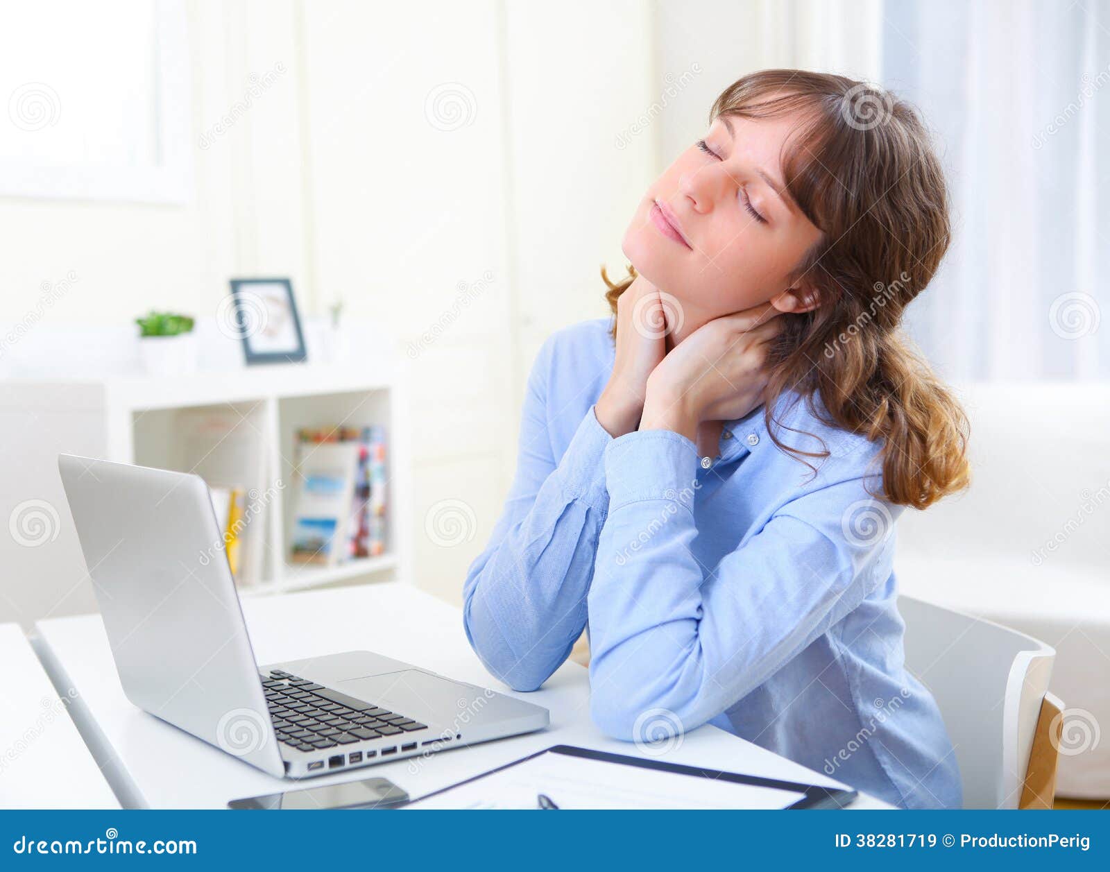 Young Smiling Business Woman Relaxing at Work Stock Image - Image of ...