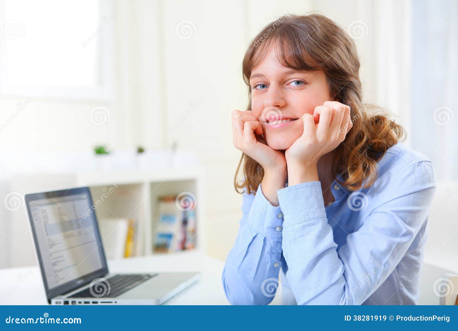 Young Smiling Business Woman at Work Stock Image - Image of gorgeous ...