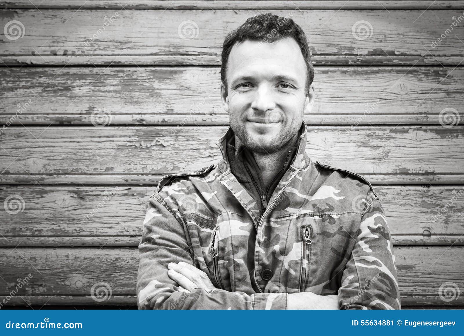 Young Smiling Caucasian Man In Camouflage Outdoor Stock Image Image