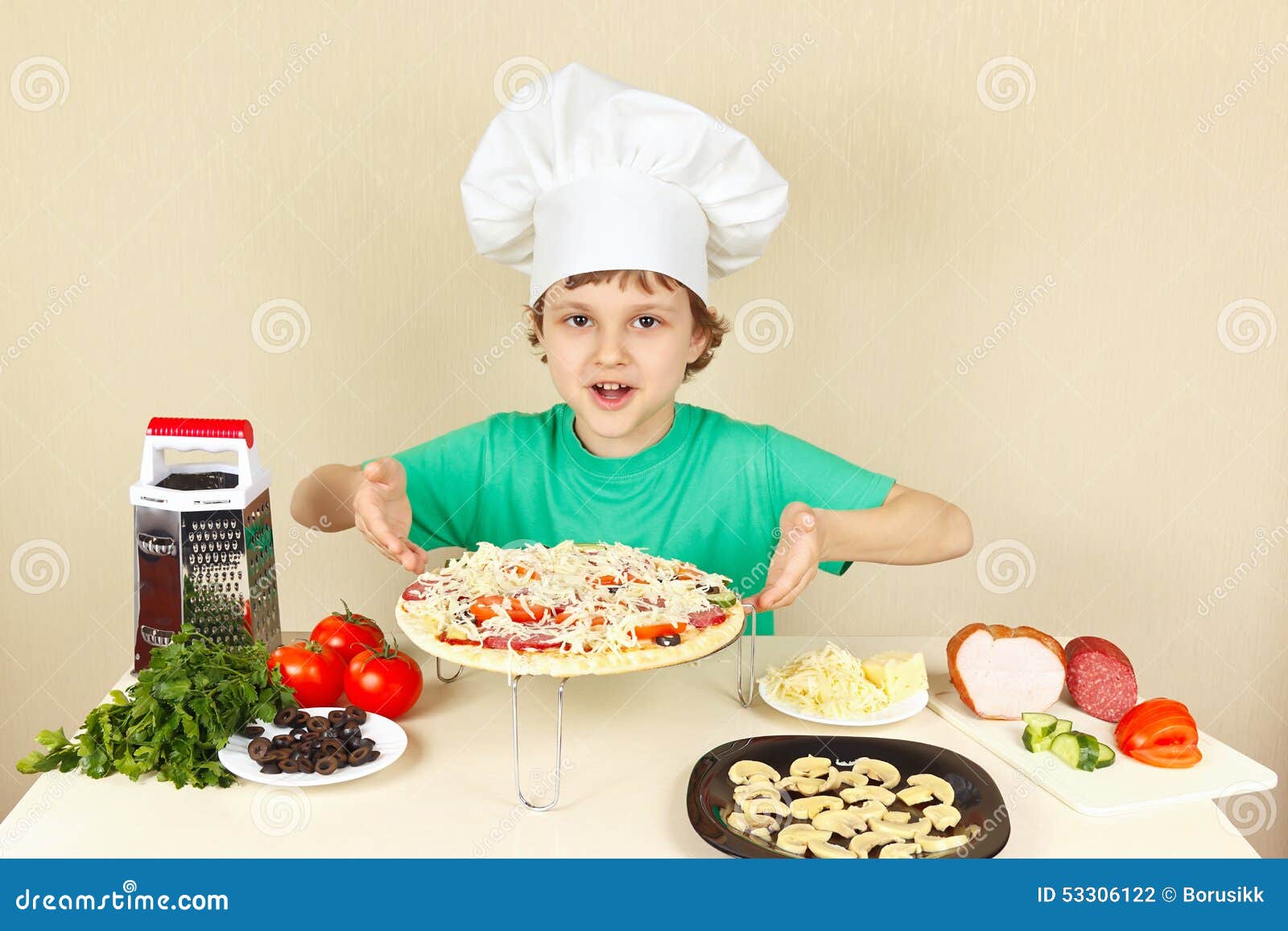 Young Smiling Chef Shows How To Cook Pizza Stock Photo - Image of ...