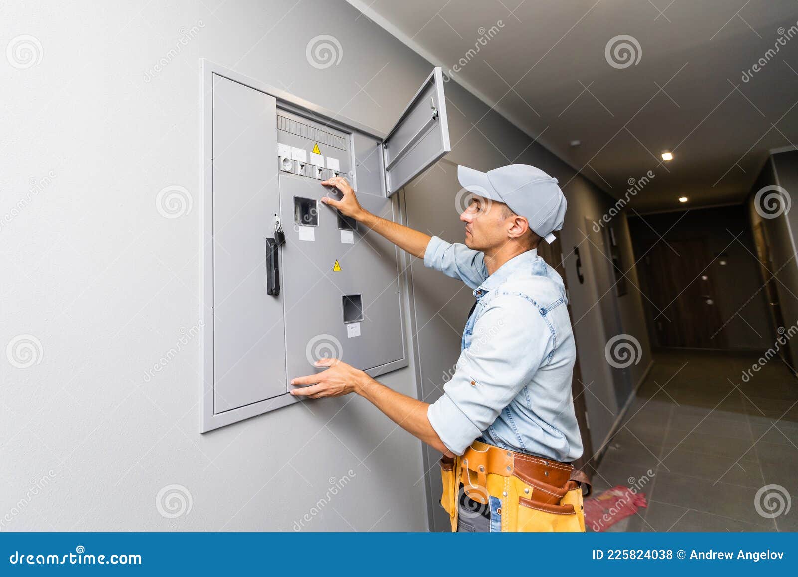 Young Smiling Electrician Doing His Work. Stock Photo - Image of ...