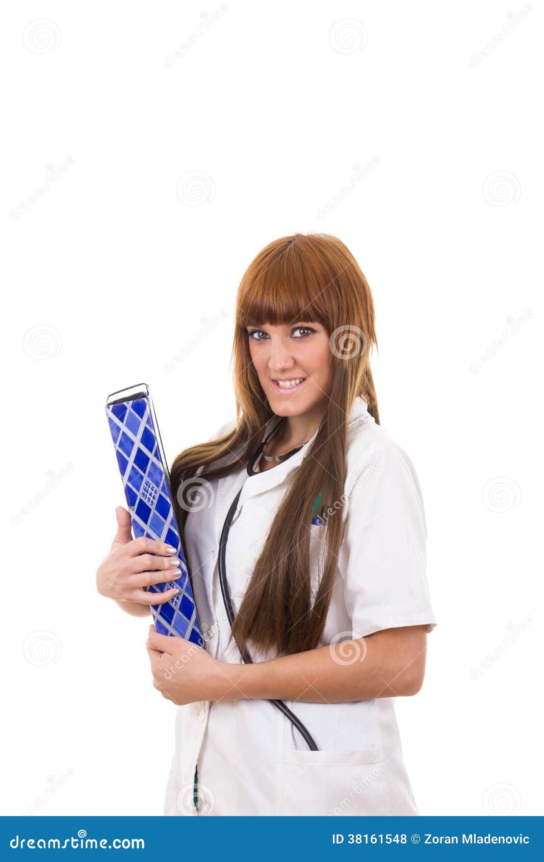 Young Smiling Female Medical Practitioner in White Uniform Stock Photo ...