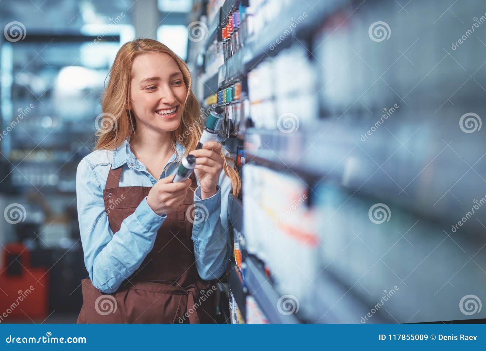 Young Smiling Girl with Art Paint Stock Image - Image of working, store ...