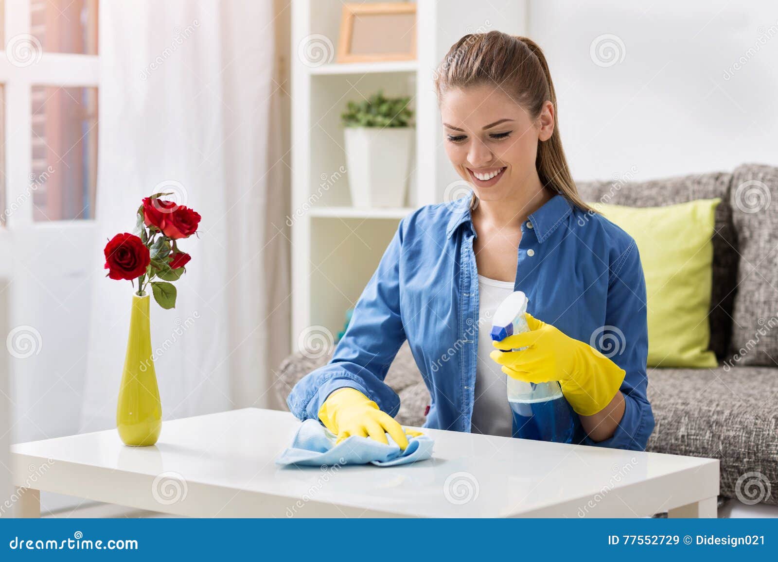 Young Smiling Girl Cleaning House Stock Image - Image of house, dusting ...