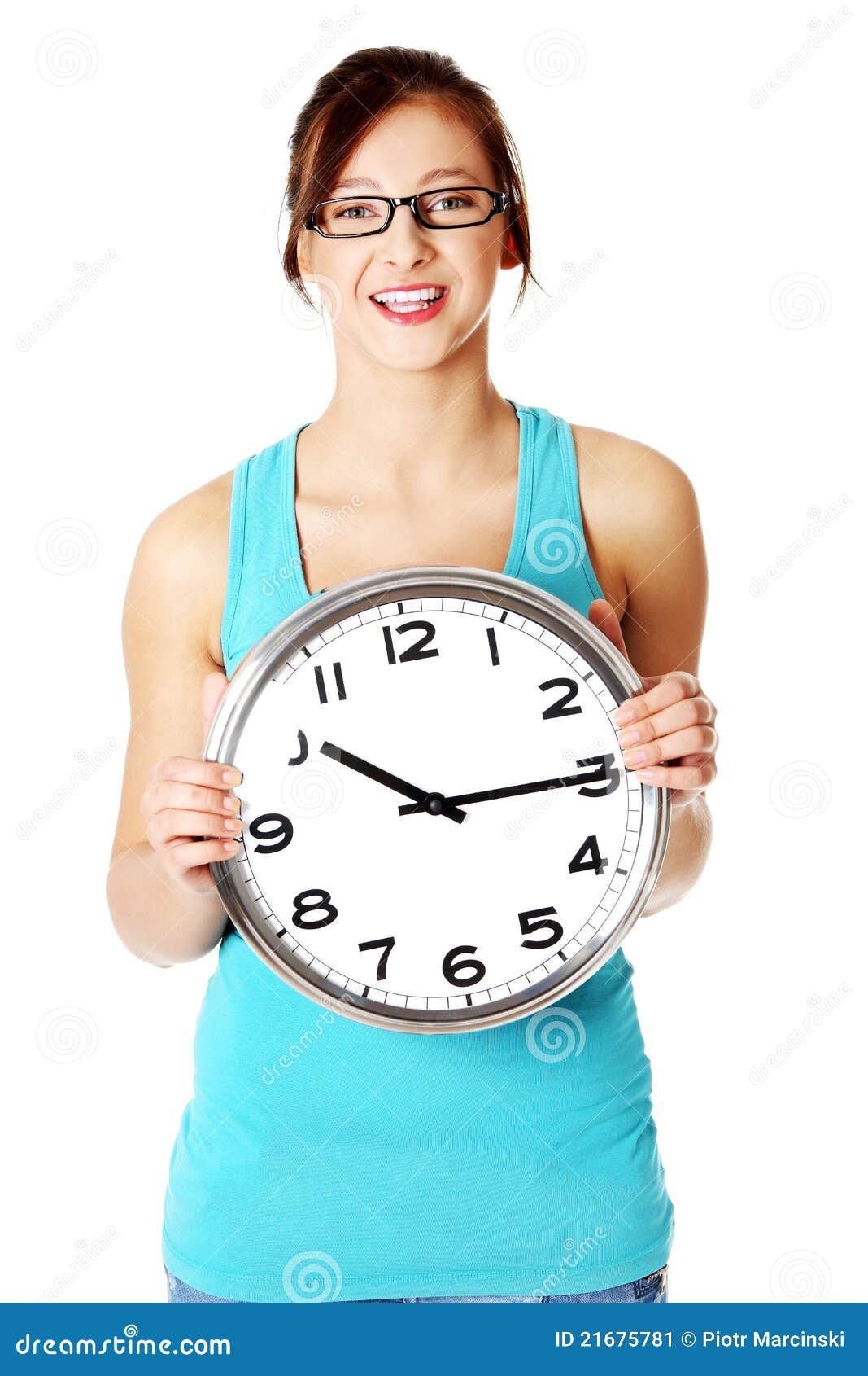 Young Smiling Girl Holding a Clock. Stock Image - Image of friendly ...