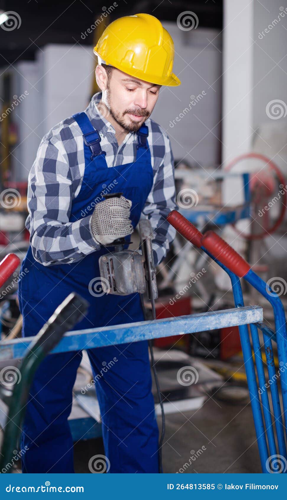 Guy Using Angle Grinder for Construction at Workplace Stock Image ...