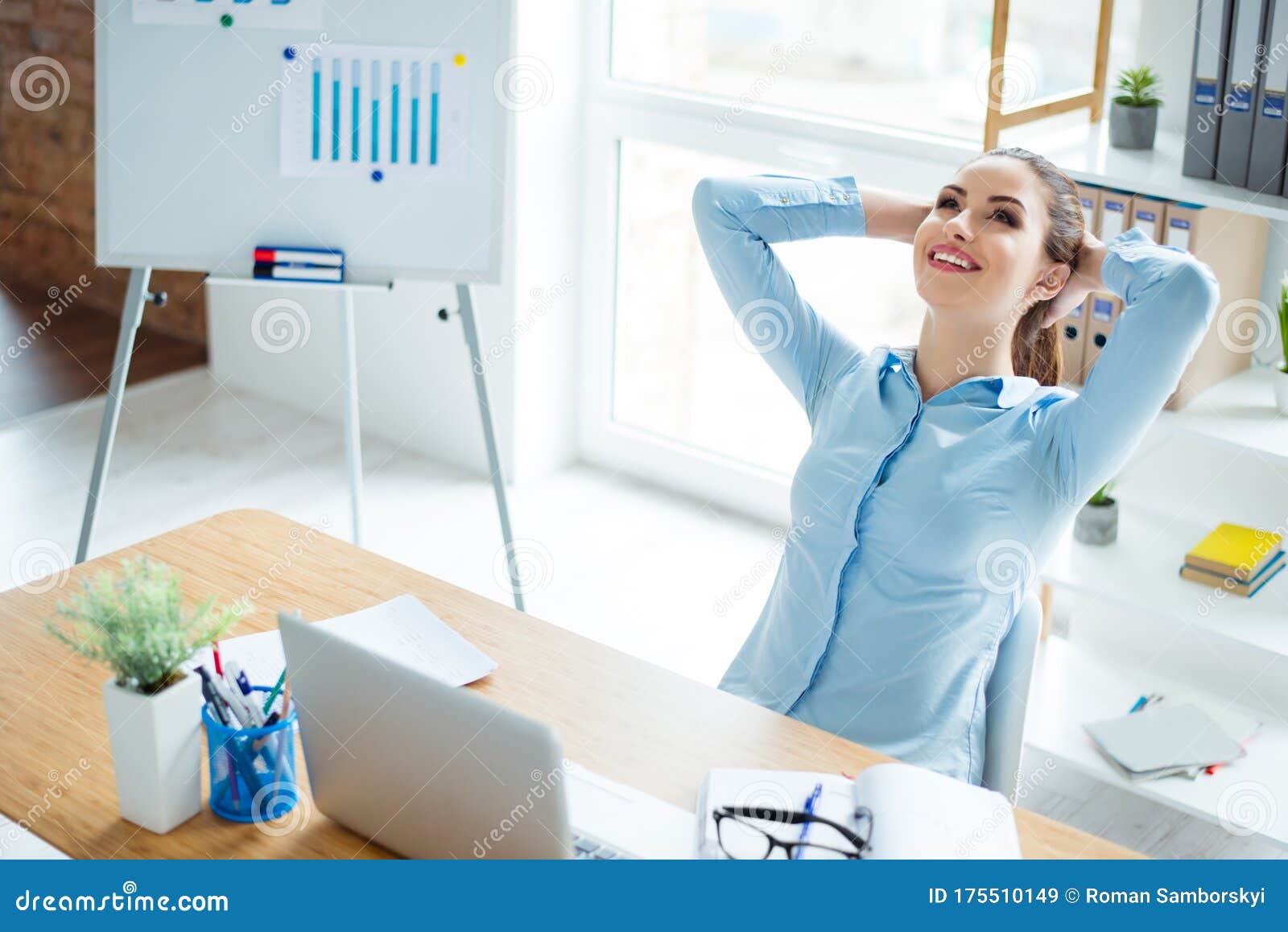 Young Smiling Happy Manager Done All the Task and Having Rest at Work ...