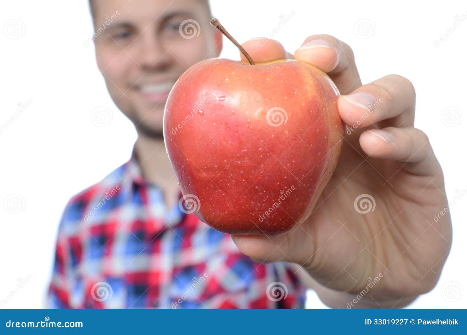 Young Smiling Man with Fresh Apple Stock Image - Image of diet ...