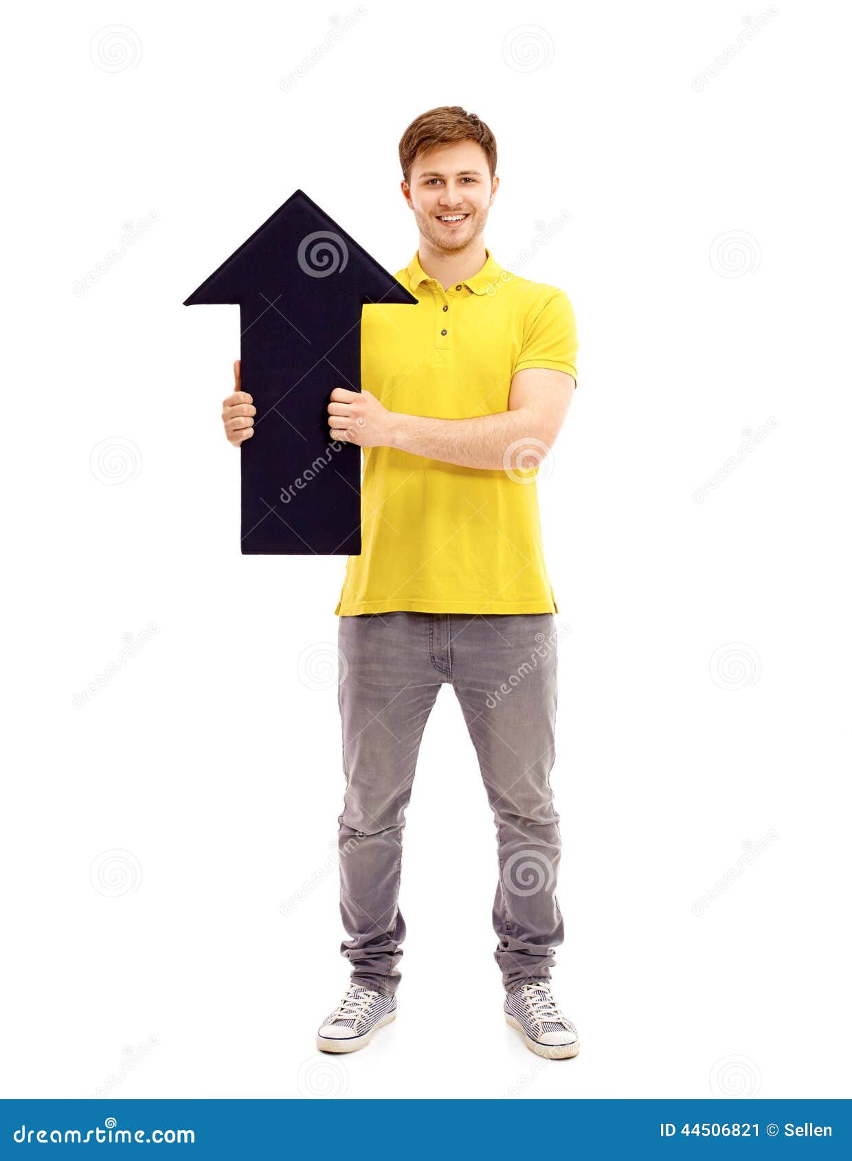 Young Smiling Man Holding Blank Pointer Stock Image - Image of casual ...