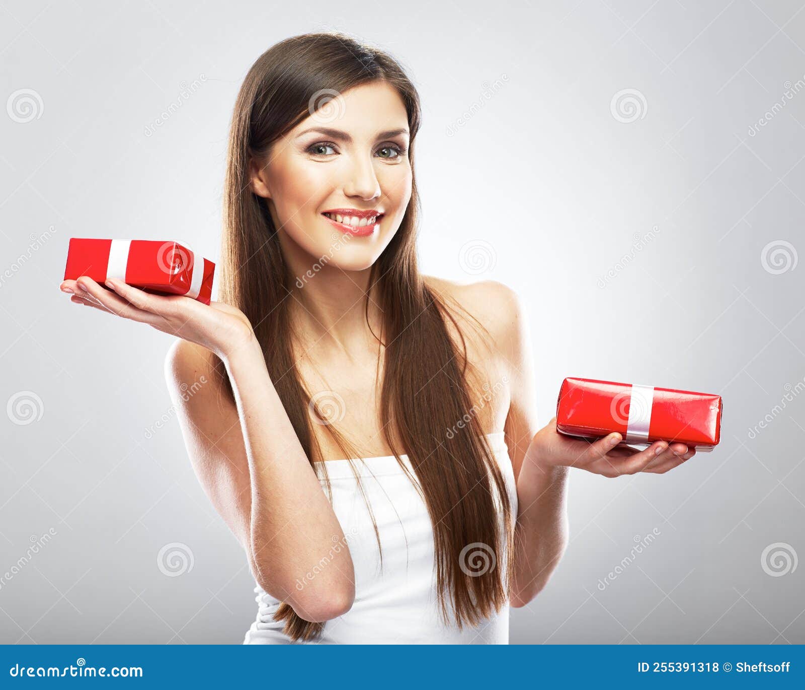 Young Smiling Model Hold Gift Box Stock Photo - Image of surprise ...