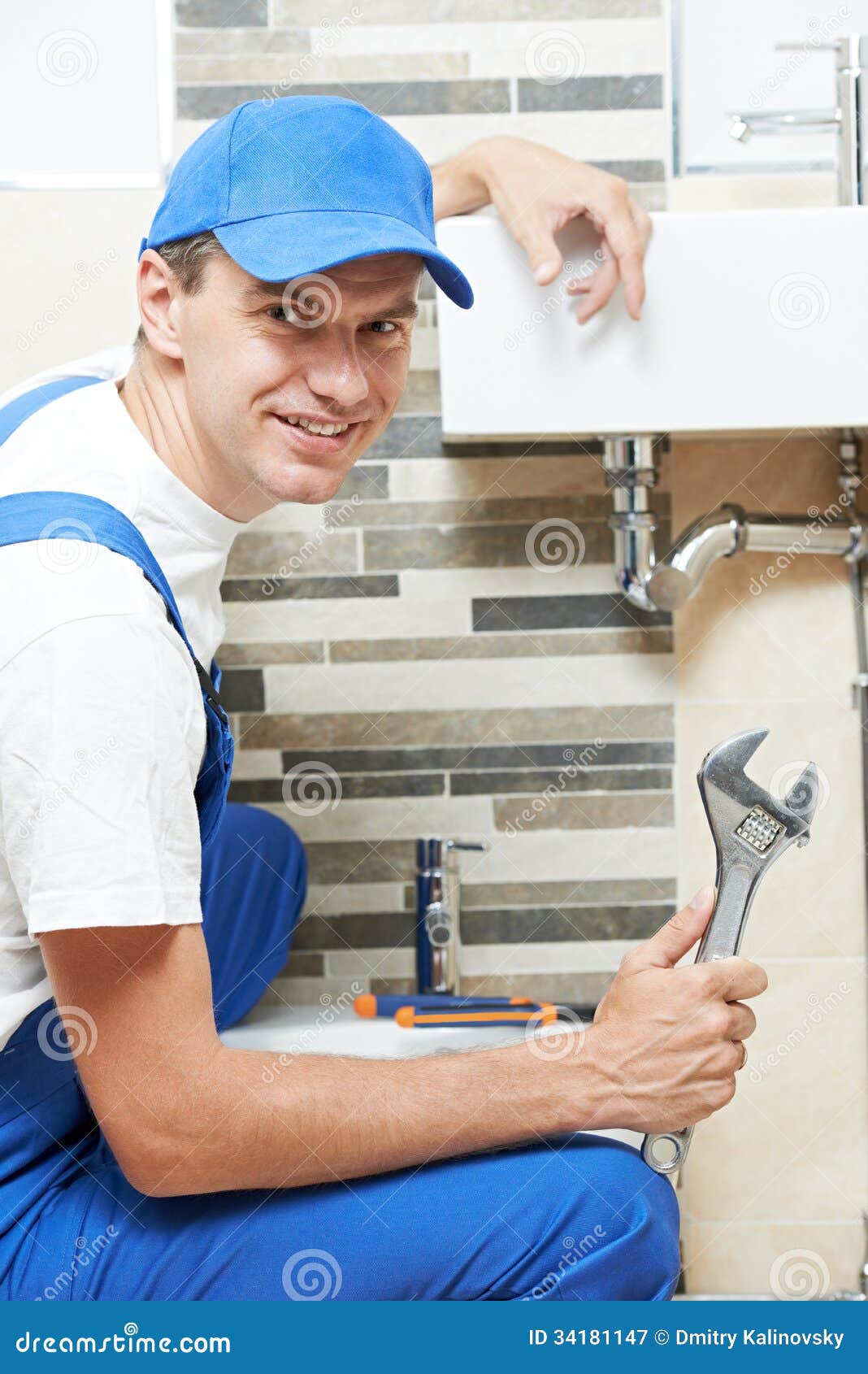 Young Smiling Plumber Man Worker Stock Image - Image of help, home ...