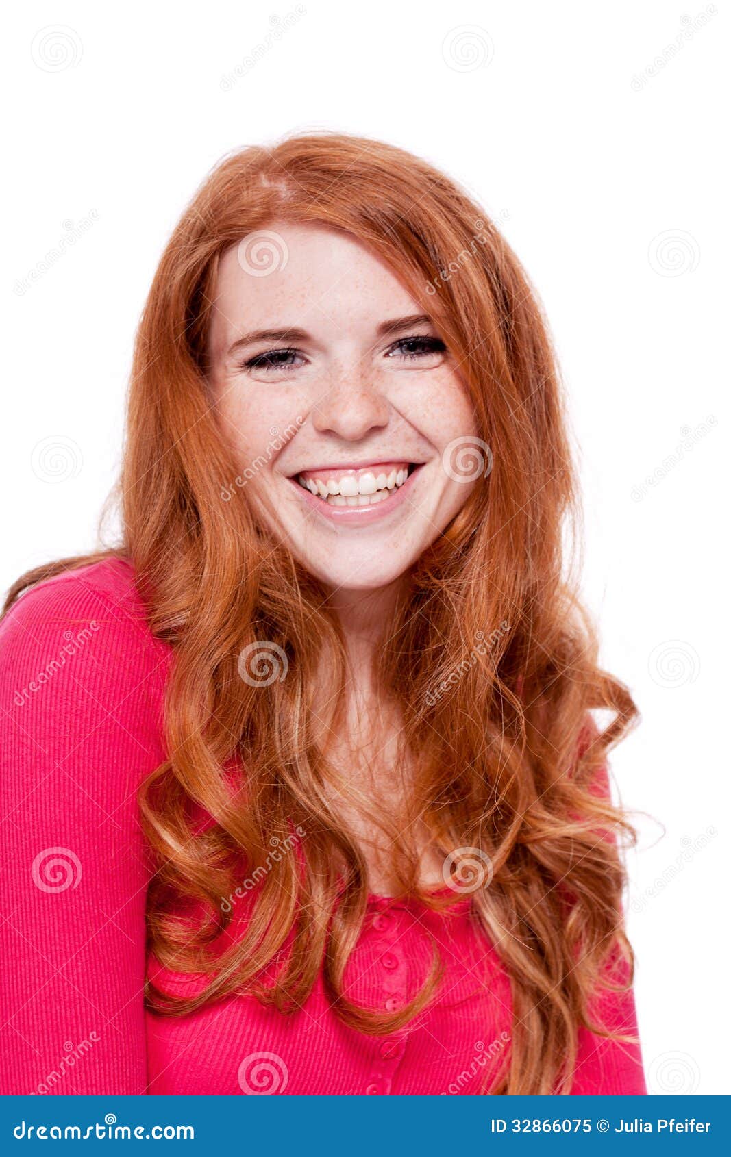 Young Smiling Redhead Woman Portrait Isolated Expression Stock Image