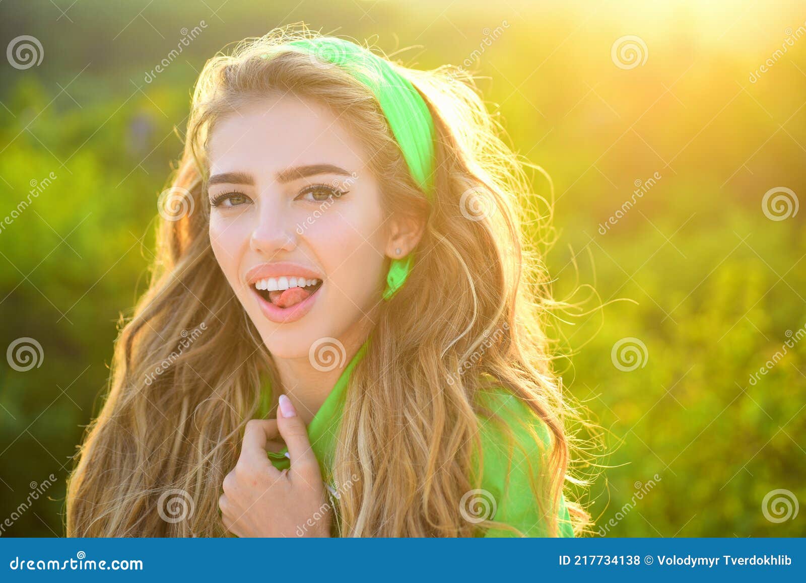 Young Smiling Summer Woman Outdoors Portrait Soft Sunny Colors Close